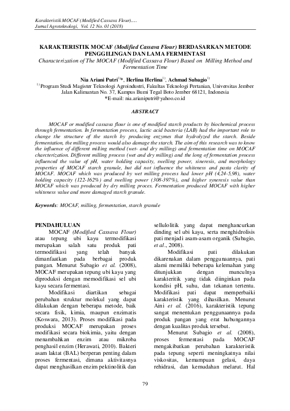 (PDF) KARAKTERISTIK MOCAF (Modified Cassava Flour) BERDASARKAN METODE ...