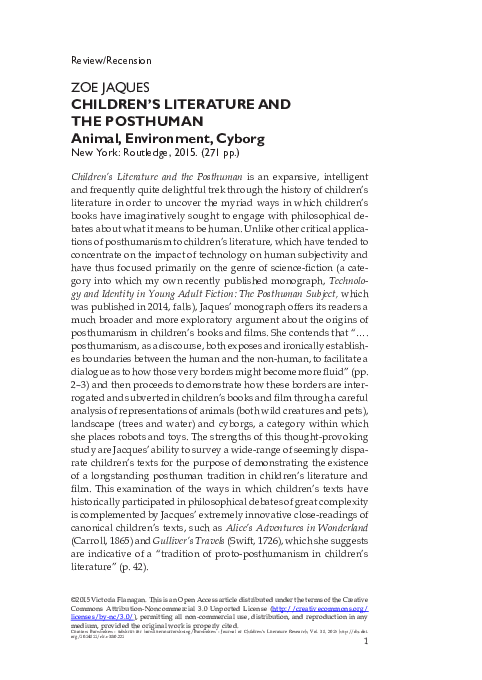 (PDF) Zoe Jaques, Children's Literature and The Posthuman Animal ...