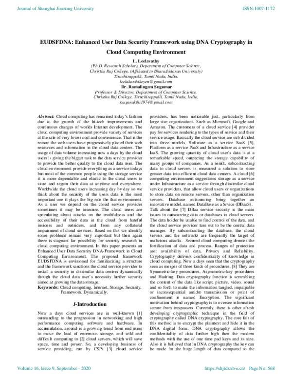(PDF) EUDSFDNA: Enhanced User Data Security Framework using DNA Cryptography in Cloud Computing ...