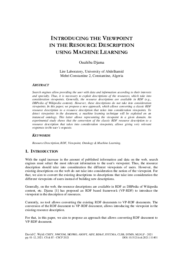 (PDF) Introducing the Viewpoint in the Resource Description using Machine Learning