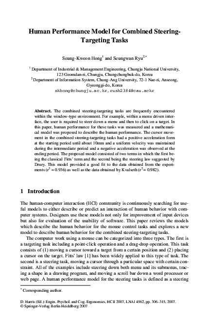 (PDF) Human Performance Model for Combined Steering-Targeting Tasks