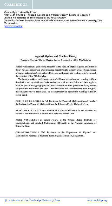 (PDF) Applied Algebra and Number Theory