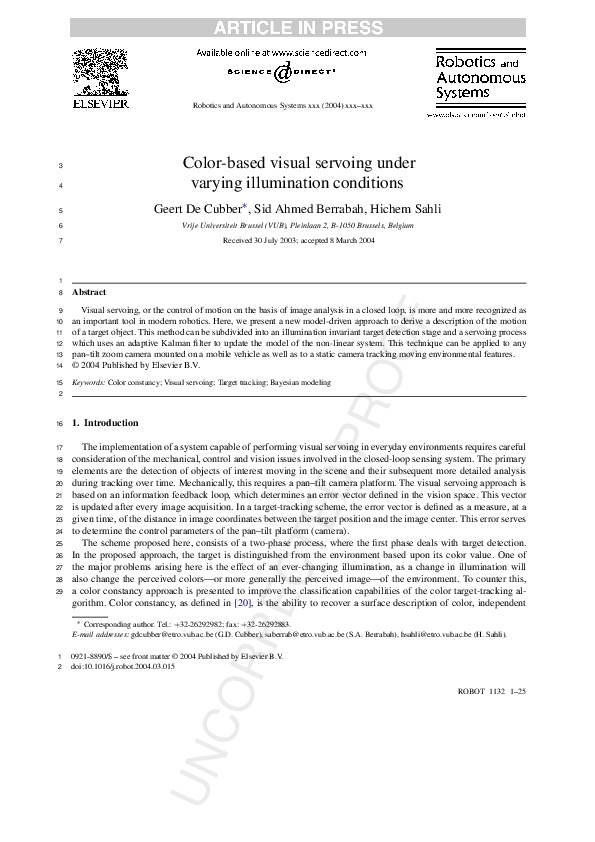 (PDF) Color-based visual servoing under varying illumination conditions | Hichem Sahli ...