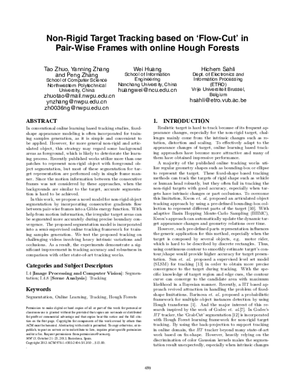 (PDF) Non-rigid target tracking based on 'flow-cut' in pair-wise frames with online hough forests