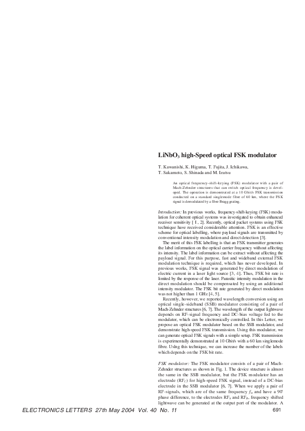 (PDF) LiNbO3 high-speed optical FSK modulator
