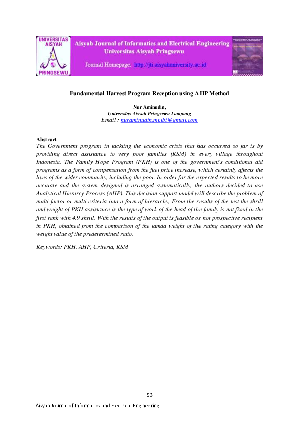 (PDF) Fundamental Harvest Program Reception using AHP Method