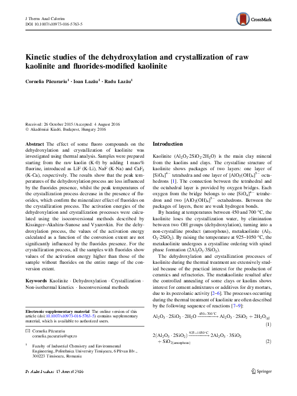 (PDF) Kinetic studies of the dehydroxylation and crystallization of raw ...