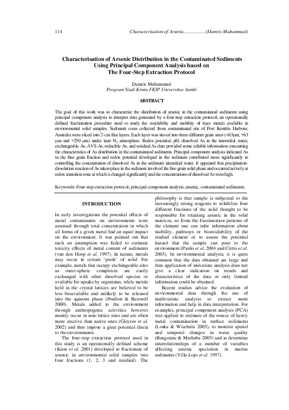 (PDF) Characterisation of Arsenic Distribution in the Contaminated Sediments Using Principal ...