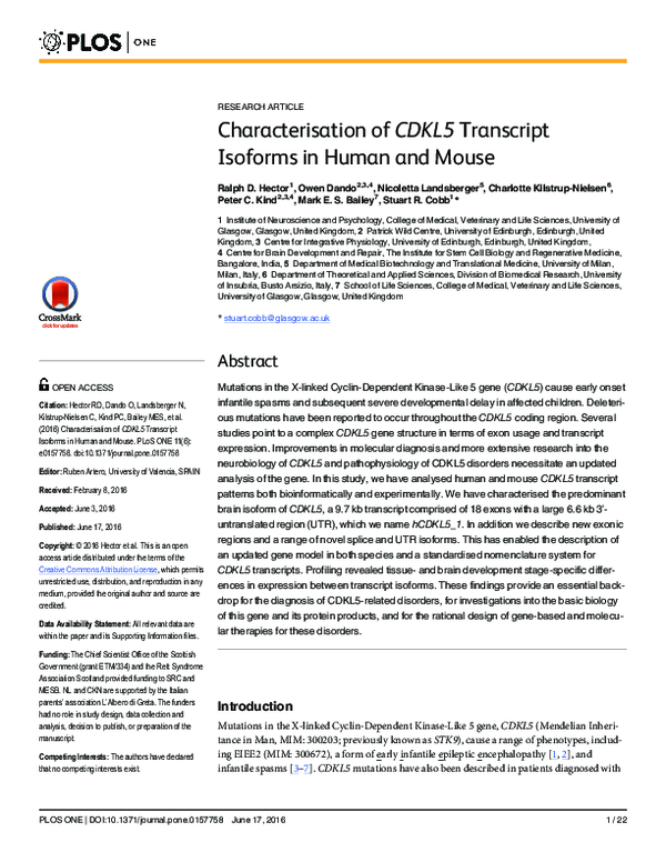 (PDF) Characterisation of CDKL5 Transcript Isoforms in Human and Mouse
