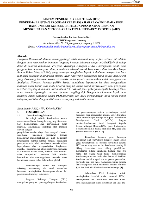 (PDF) SISTEM PENDUKUNG KEPUTUSAN (DSS) PENERIMA BANTUAN PROGRAM KELUARGA HARAPAN(PKH) PADA DESA ...