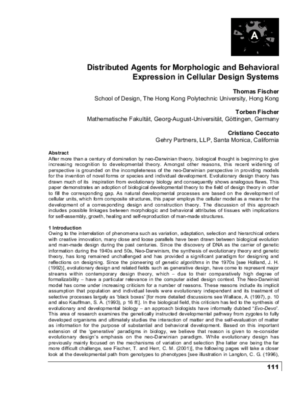 (PDF) Distributed Agents for Morphologic and Behavioral Expression in Cellular Design Systems