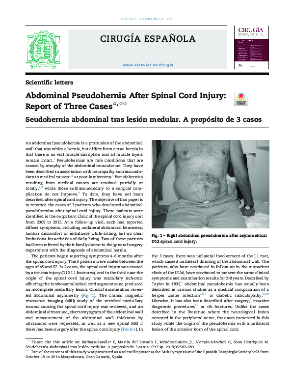 (PDF) Abdominal pseudohernia after spinal cord injury: Report of three ...