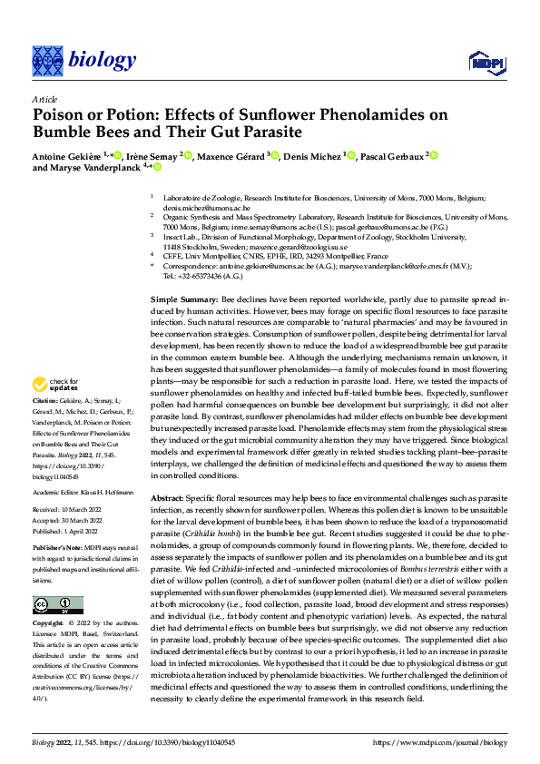(PDF) Poison or Potion: Effects of Sunflower Phenolamides on Bumble ...