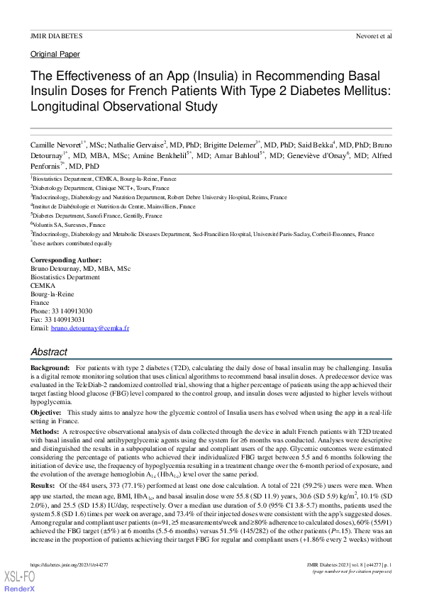 (PDF) The Effectiveness of an App (Insulia) in Recommending Basal ...
