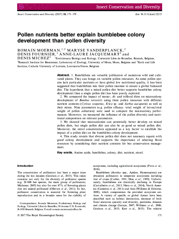 (PDF) Pollen nutrients better explain bumblebee colony development than ...