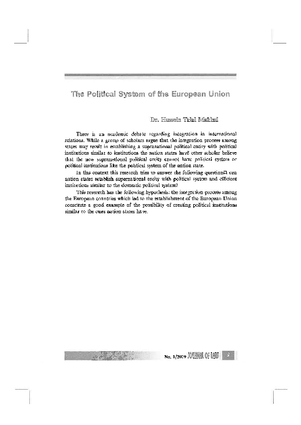 (PDF) The political system of the European Union