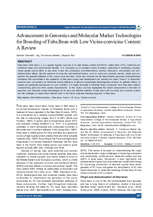 (PDF) Advancement in Genomics and Molecular Marker Technologies for Breeding of Faba Bean with ...