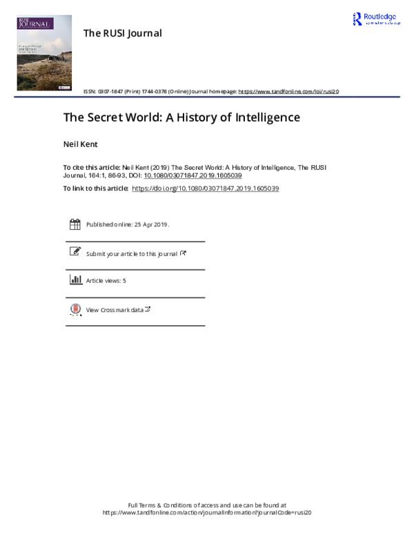 (PDF) The Secret World: A History of Intelligence