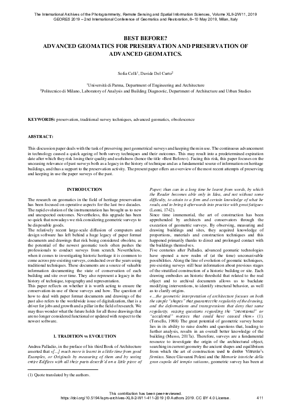 (PDF) Best Before? Advanced Geomatics for Preservation and Preservation ...