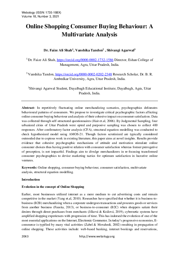 (PDF) Online Shopping Consumer Buying Behaviour: A Multivariate Analysis