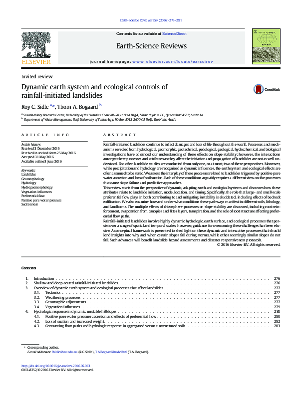 (PDF) Dynamic earth system and ecological controls of rainfall-initiated landslides