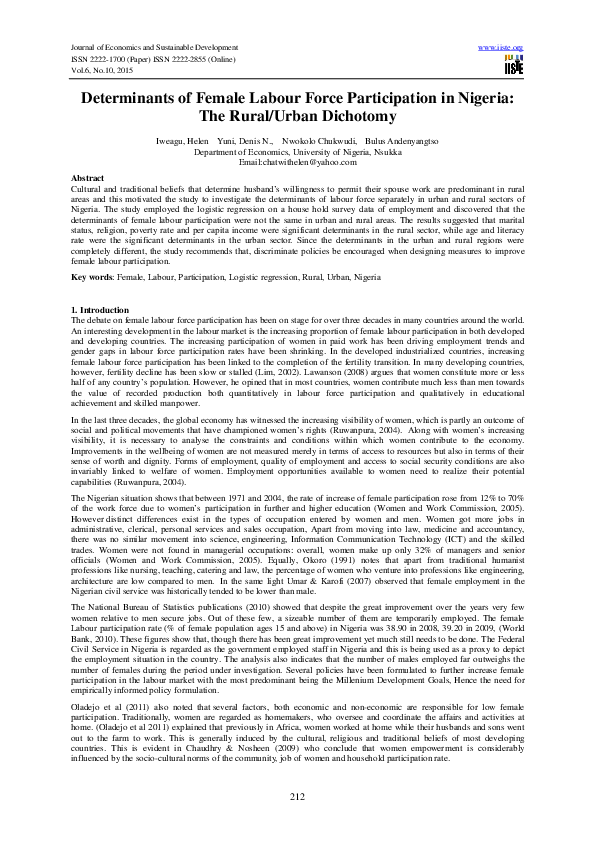 (PDF) Determinants of Female Labour Force Participation in Nigeria: The ...
