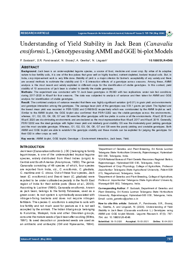 (PDF) Understanding of Yield Stability in Jack Bean (Canavalia ...