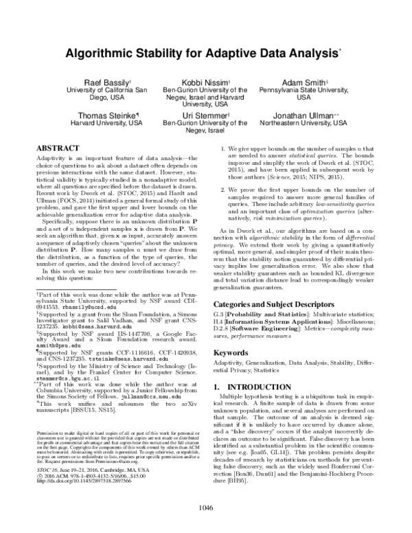 (PDF) Algorithmic stability for adaptive data analysis
