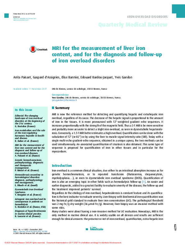 (PDF) MRI for the measurement of liver iron content, and for the ...