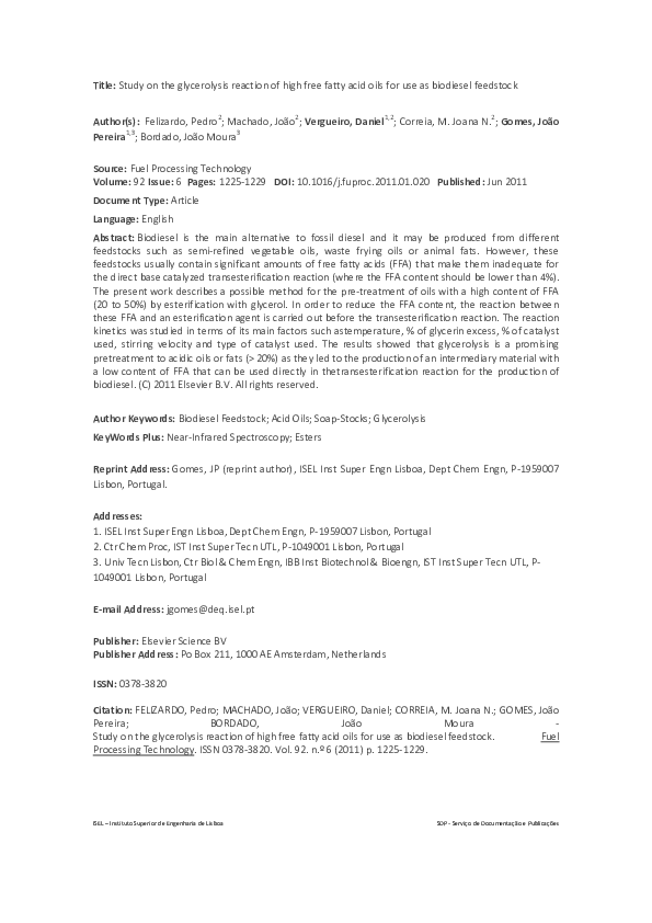 (PDF) Study on the glycerolysis reaction of high free fatty acid oils ...