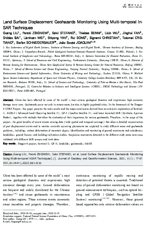 (PDF) Land Surface Displacement Geohazards Monitoring Using Multi-temporal InSAR Techniques