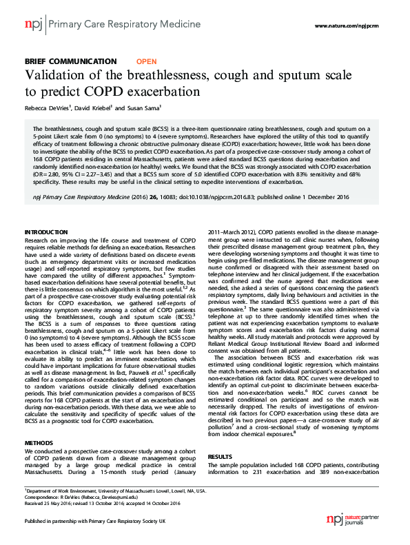 (PDF) Validation of the breathlessness, cough and sputum scale to ...