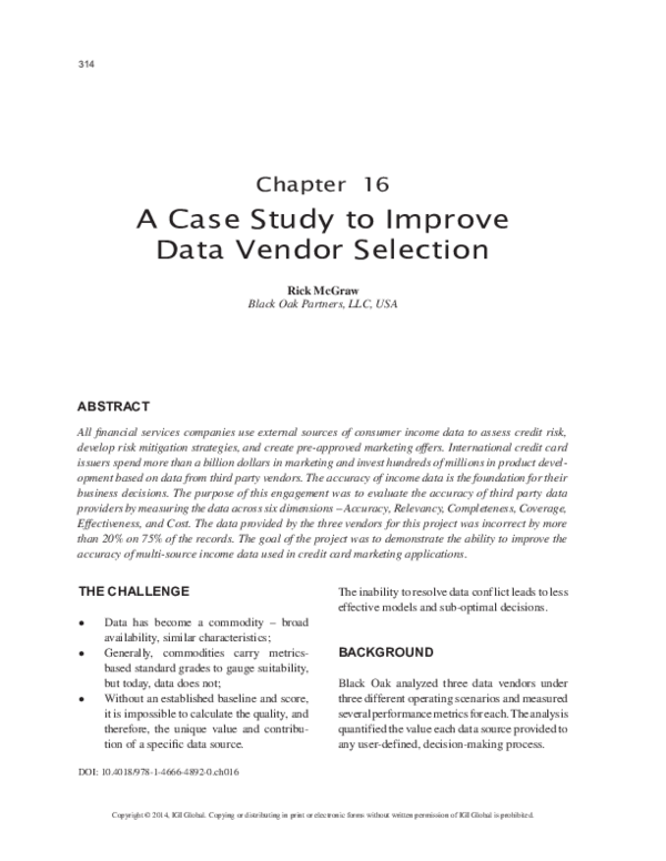 (PDF) A Case Study to Improve Data Vendor Selection