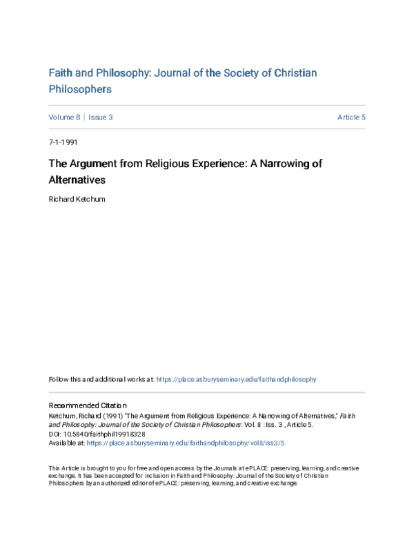 (PDF) The Argument from Religious Experience