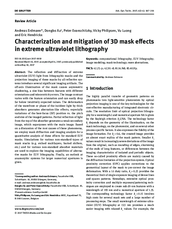 (PDF) Characterization and mitigation of 3D mask effects in extreme ...