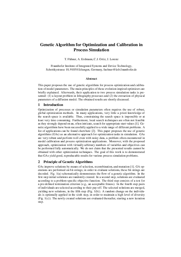 (PDF) Genetic Algorithm for Optimization and Calibration in Process Simulation