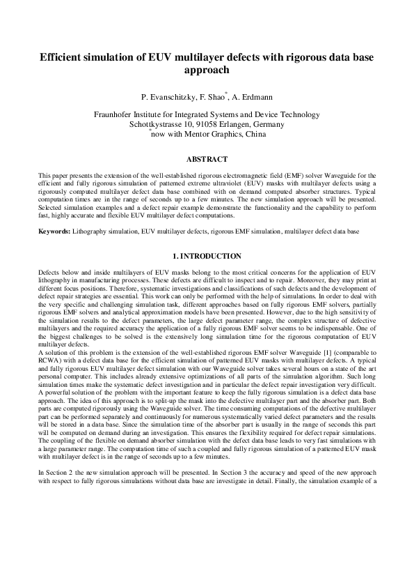 (PDF) Efficient simulation of EUV multilayer defects with rigorous data base approach