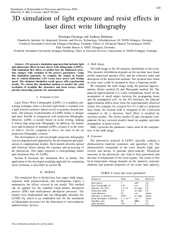 (PDF) 3D simulation of light exposure and resist effects in laser ...