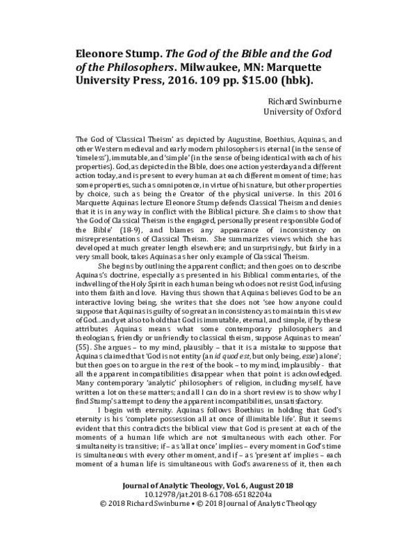 (PDF) Eleonore Stump. The God of the Bible and the God of the Philosophers