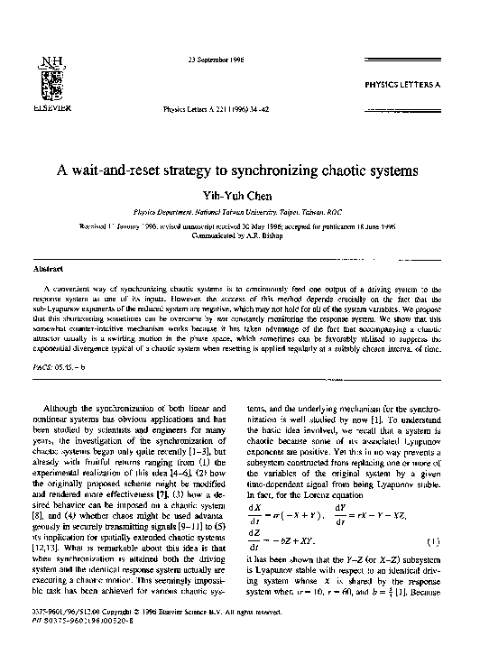(PDF) A wait-and-reset strategy to synchronizing chaotic systems