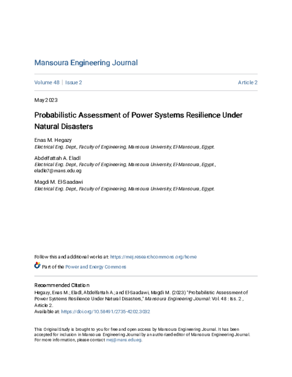 (PDF) Probabilistic Assessment of Power Systems Resilience Under Natural Disasters