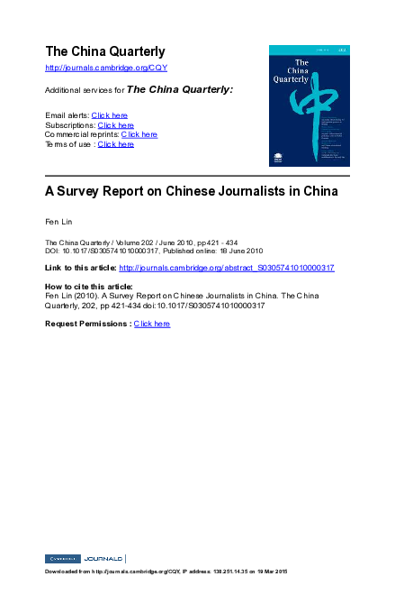 (PDF) A Survey Report on Chinese Journalists in China