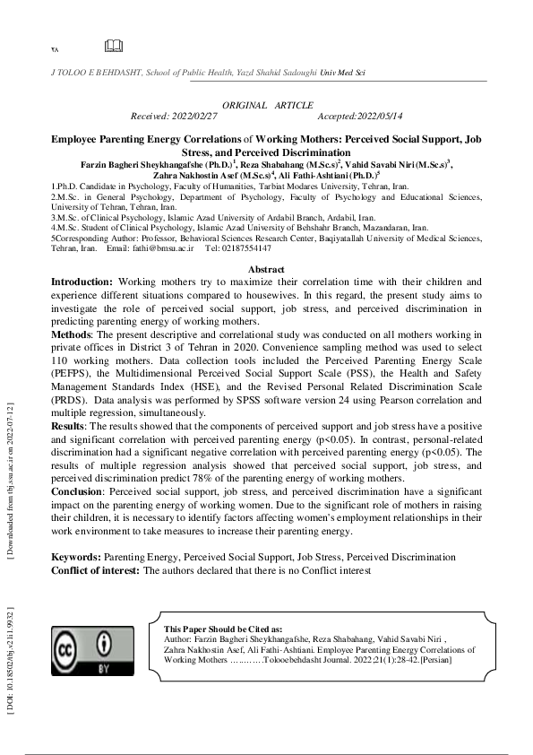 (PDF) Employee Parenting Energy Correlations of Working Mothers ...