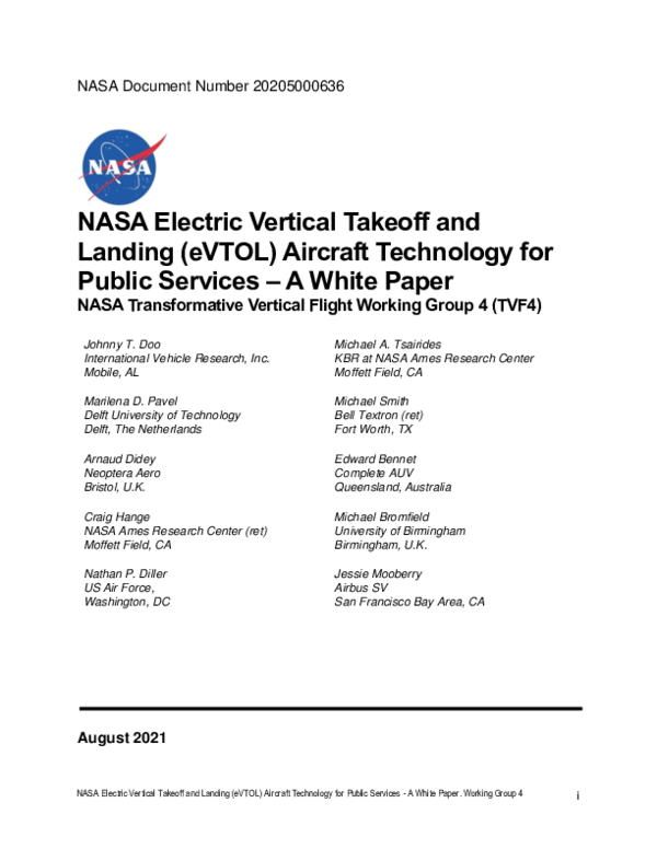 (PDF) NASA Electric Vertical Takeoff and Landing (eVTOL) Aircraft ...