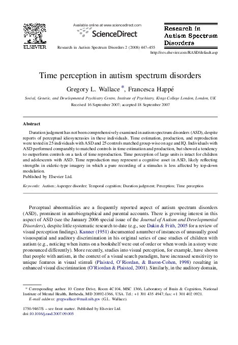 (PDF) Time perception in autism spectrum disorders