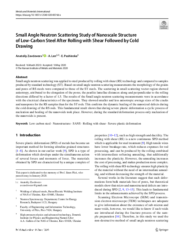 (PDF) Small Angle Neutron Scattering Study of Nanoscale Structure of ...