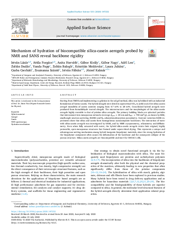 (PDF) Mechanism of hydration of biocompatible silica-casein aerogels ...