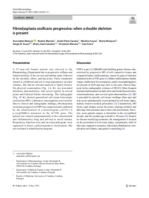 (PDF) Fibrodysplasia ossificans progressiva: when a double skeleton is ...