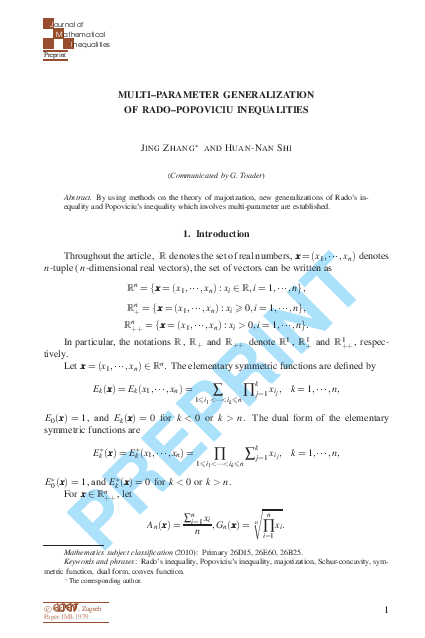 (PDF) MULTI-PARAMETER GENERALIZATION OF RADO-POPOVICIU INEQUALITIES