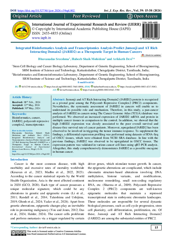 (PDF) Integrated Bioinformatics Analysis and Transcriptomics Analysis Predict Jumonji and AT ...